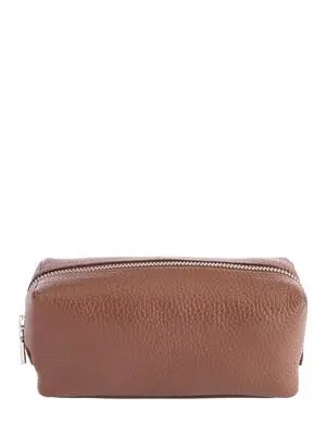 ROYCE NEW YORK ROYCE New York Compact Travel Organizer Bag In Pebble Grain Leather With Zippered Closure Tan
