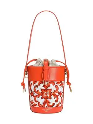 Dolce & Gabbana Capri Canvas Bucket Bag With Majolica Print - Orange