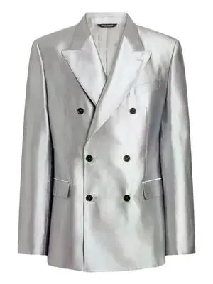 Dolce & Gabbana Sicilia Light Double-breasted Silk Shantung Jacket - Silver
