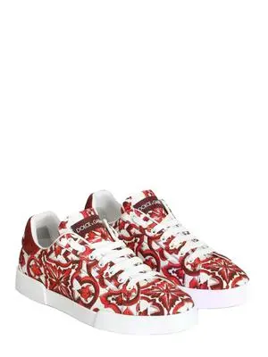 Dolce & Gabbana Majolica Print Canvas Portofino Sneakers - Red