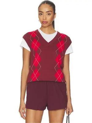 Varley Ruben Argyle Knit Vest Top - Port & Red