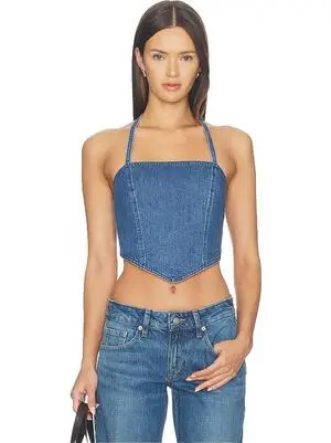 Good American Denim Halter Neck Cropped Top - Indigo