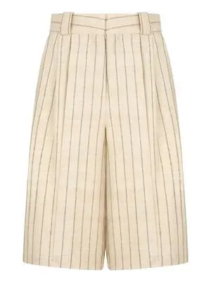 BLAZÉ MILANO Linen Blend Bermuda Shorts With Pin Stripes - Tea