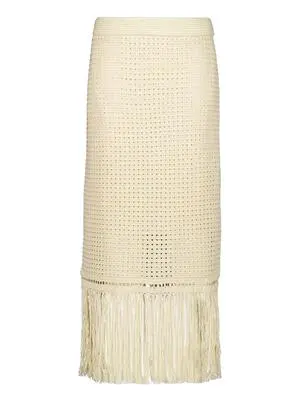Zimmermann Indra Crochet Fringe Midi Skirt - Beige