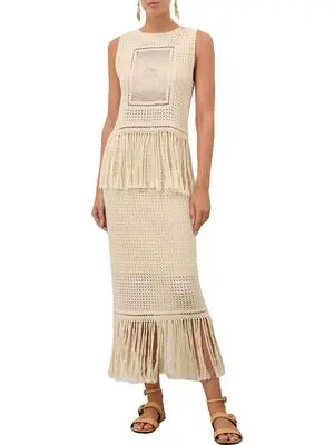 ZIMMERMANN Zimmermann Indra Crochet Fringe Midi Skirt