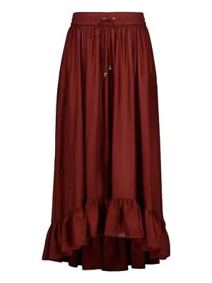 Zimmermann Aster Silk Maxi Skirt - Burgundy