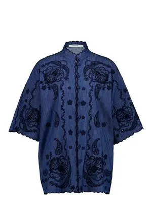 Zimmermann Railway Aster Embroidered Denim Shirt - Blue