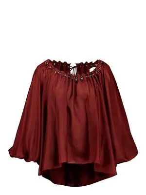 Zimmermann Aster Gathered Silk Blouse - Burgundy