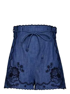 Zimmermann Embroidered Denim Shorts - Blue