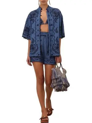 Zimmermann Embroidered Denim Shorts - Blue