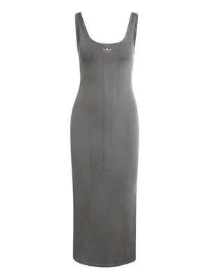 Adidas Ribbed Knit Logo Patch Dress - Grey