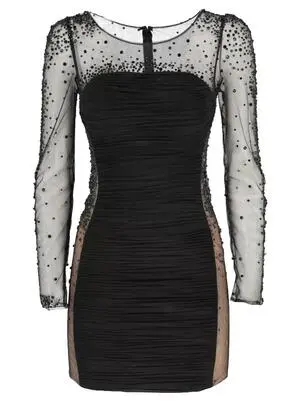 Vintage Beaded Ruched Dress - Black