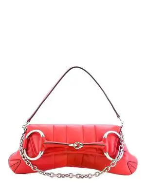 Gucci Horsebit Chain Vertical Quilted Leather Shoulder Bag - Red