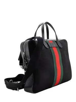 Gucci Web Zip Around Briefcase Techno Canvas Medium Business Bag - Black