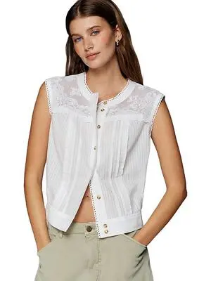 PILCRO Cotton Lace Muscle Top - Bright White
