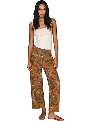 PILCRO Reese Smocked Barrel-leg Pants - Brown Pattern