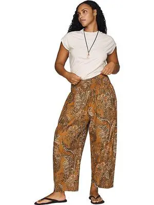 PILCRO Reese Smocked Barrel-leg Pants - Brown Pattern
