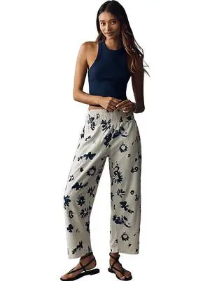 PILCRO Reese Linen Blend Pull-on Barrel Pants - Ivory Pattern