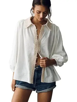 MARE MARE Mare Mare Embroidered Puff Sleeve Buttondown Shirt