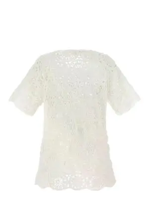 Comme Des Garçons Off-white Cotton Macramé T-shirt - Neutrals