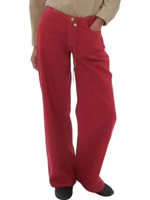 Still Here Red Wide Leg Jeans With Drawstring Waist - Brick