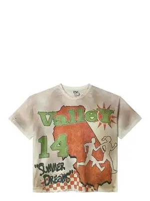 VALE FOREVER Running Club Graphic-print Distressed T-shirt - Neutrals