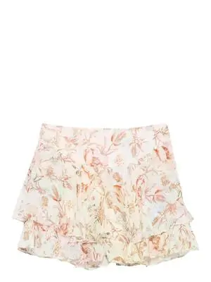 Hemant & Nandita Ezra Floral-print Ruffled Mini Skirt - Neutrals