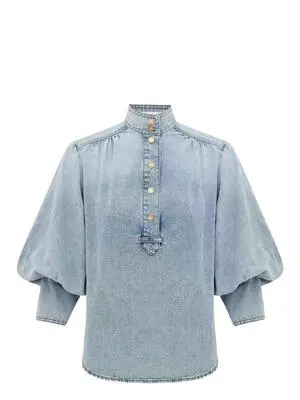 Zimmermann Balloon Sleeve Bow Detail Blouse - Blue