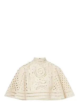 Zimmermann Indra Embroidered Cotton Cape - Tea
