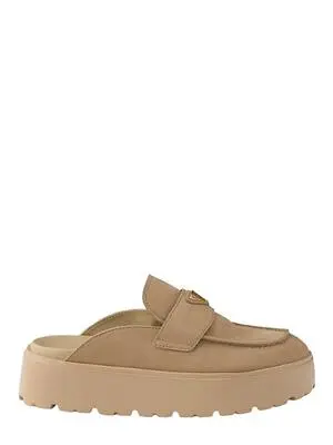 Prada Nubuck Flatform Mules - Neutral