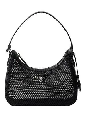 Prada Re-edition 2005 Mesh And Brushed Leather Top-handle Bag - Black