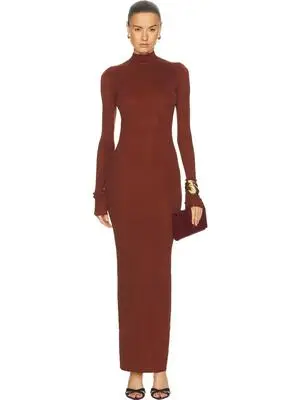 SAME Shimmer Mockneck Maxi Dress - Rust