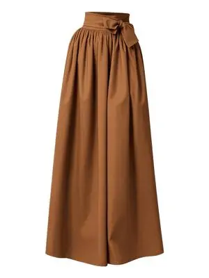 NIKKA PLACE High-waisted Pleated Maxi Skirt With Bow Detail - Brown