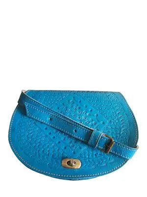 BERBER LEATHER Temara Embossed Saddle Bag - Blue