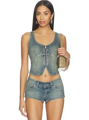 Abrand Denim Addison Racer Vest Top - Blue
