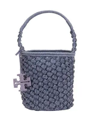 Tory Burch Ella Hand-crocheted Popcorn Stitch Bucket Bag - Grey