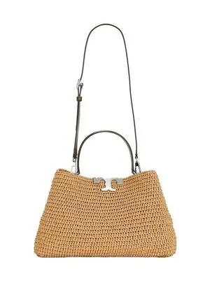 Tory Burch Eleanor Straw Satchel Bag - Tan