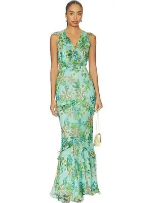 Saloni Sleeveless V-neck Maxi Dress - Teal