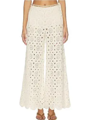 Azulu Vera Crochet Wide Leg Pants - Neutral