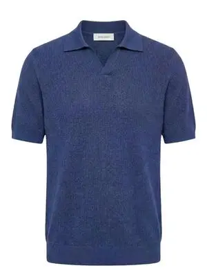 GRAN SASSO Ribbed-knit Short-sleeve Polo Shirt - Blue