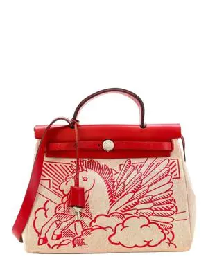 Hermès Herbag Zip Pegase Pop Toile And Leather Shoulder Bag - Red