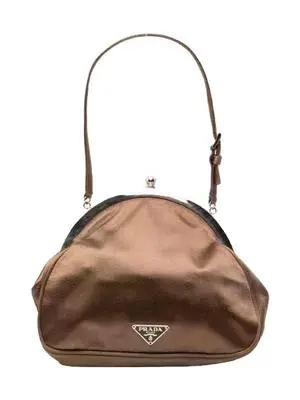 Prada Satin Kiss Lock Handbag - Brown