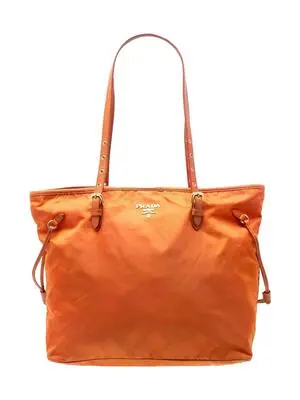 Prada Saffiano Trimmed Tessuto Tote Bag - Orange