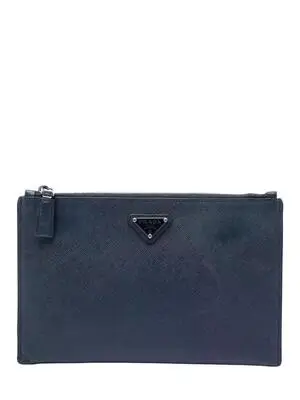 Prada Saffiano Leather Clutch Bag - Blue