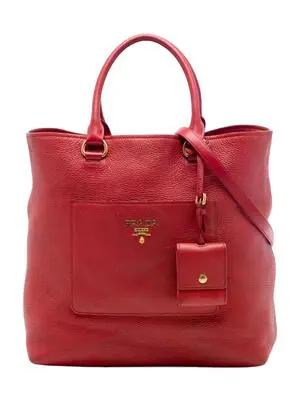Prada Vitello Daino Convertible Tote Satchel - Red