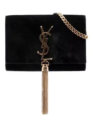 Saint Laurent Suede Monogram Kate Tassel Crossbody Bag - Black