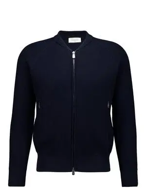 PIACENZA CASHMERE 1733 Navy Cotton Textured Zip-up Bomber Jacket - Blue