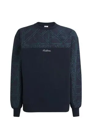 MALBON Crewneck Sweatshirt With Embroidered Paneling - Navy