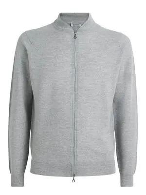 John Smedley John Smedley Merino Wool Textured Zip-Up Cardigan Grey