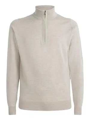 John Smedley John Smedley Merino Wool Quarter-Zip Sweater Beige